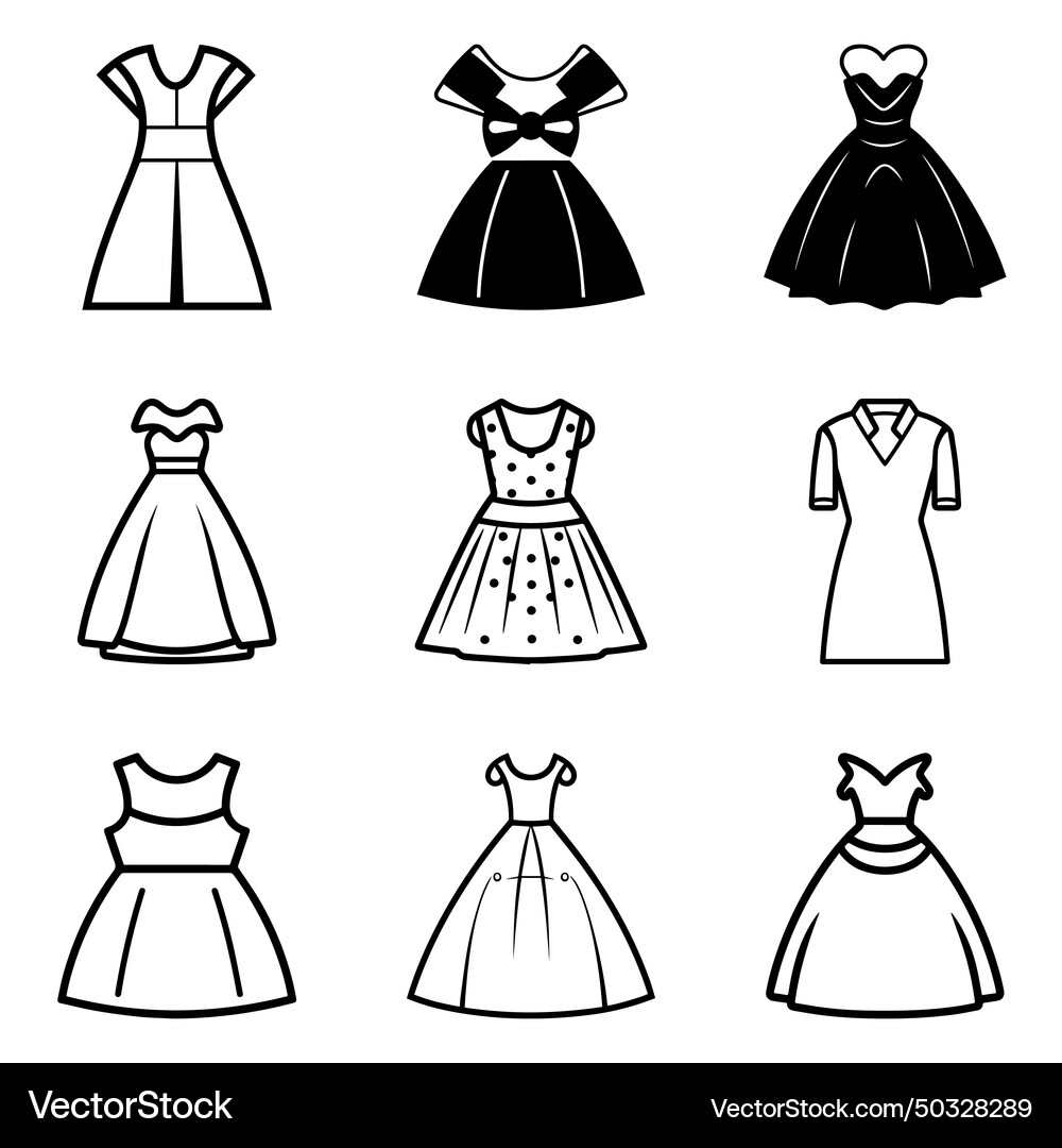 Dresses flat icon set isolated on white background