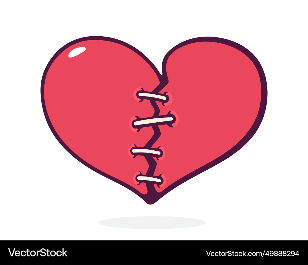 Broken heart with seam hand drawn cartoon Vector Image