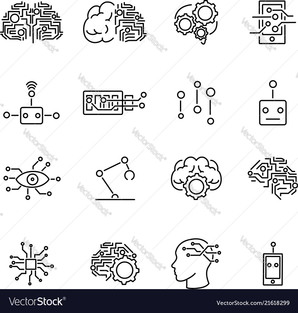 Artificial intelligence robotics icons collection Vector Image