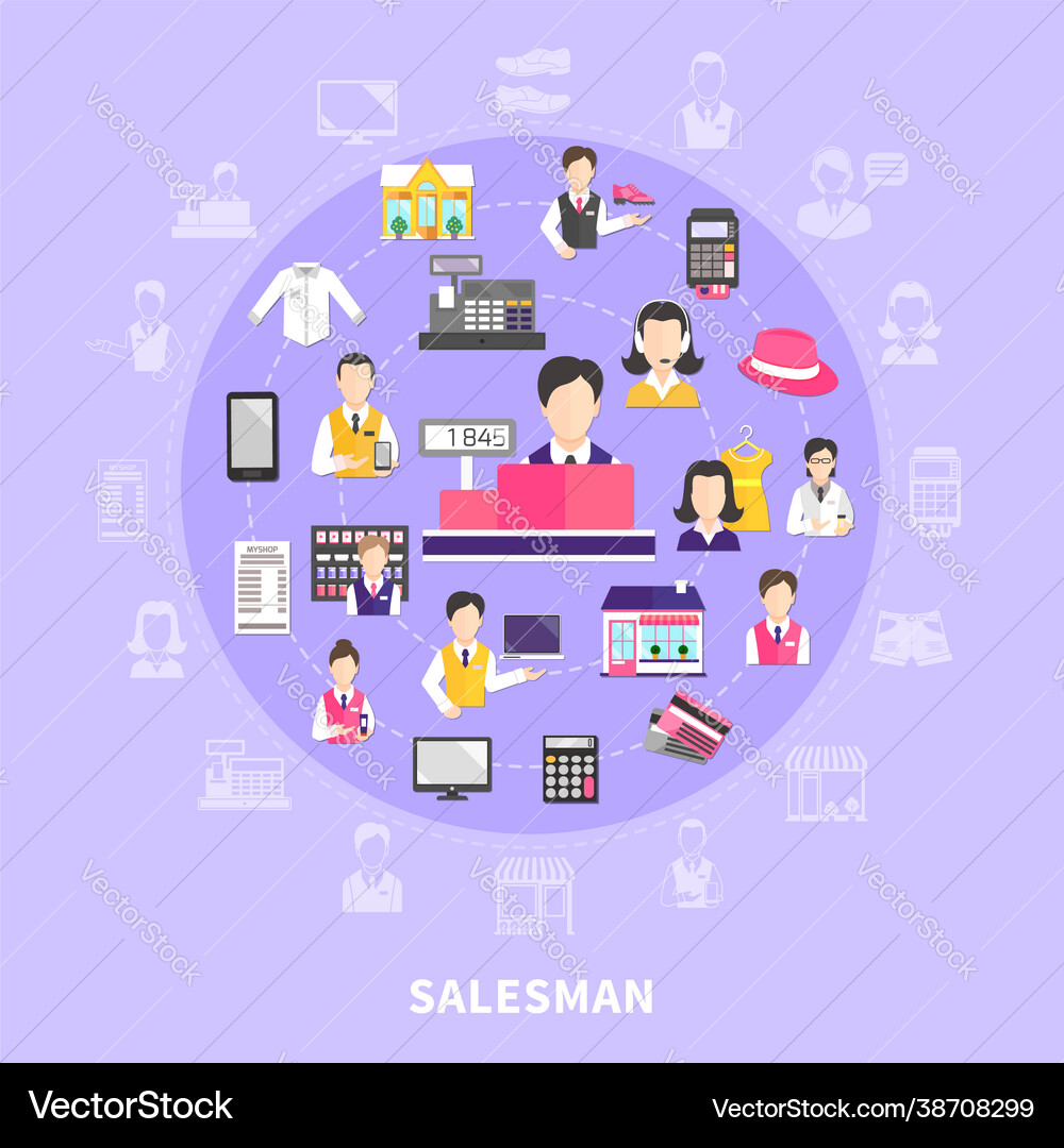 Salesman icons round composition Royalty Free Vector Image