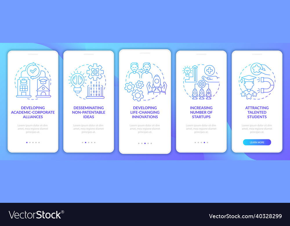 Tech transfer pros onboarding mobile app page Vector Image