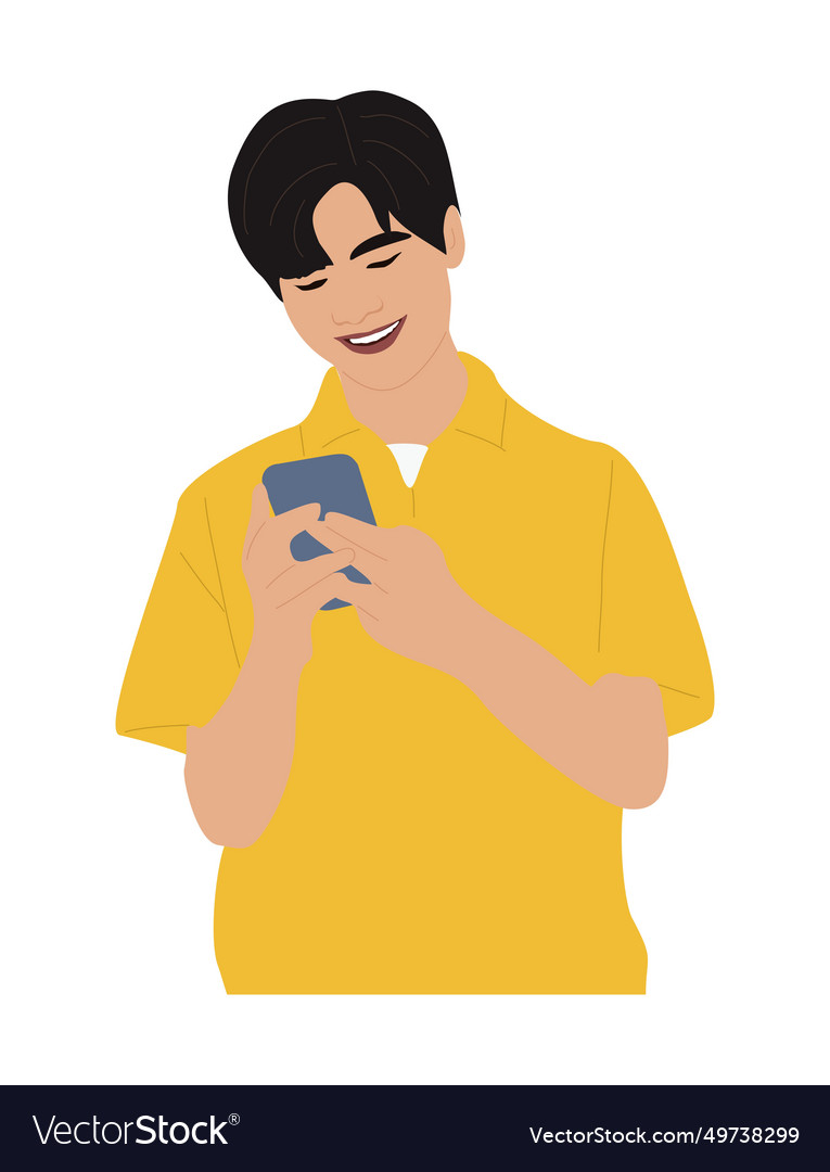Young man holding mobile phone isolated Royalty Free Vector Young man holding mobile phone isolated Royalty Free Vector