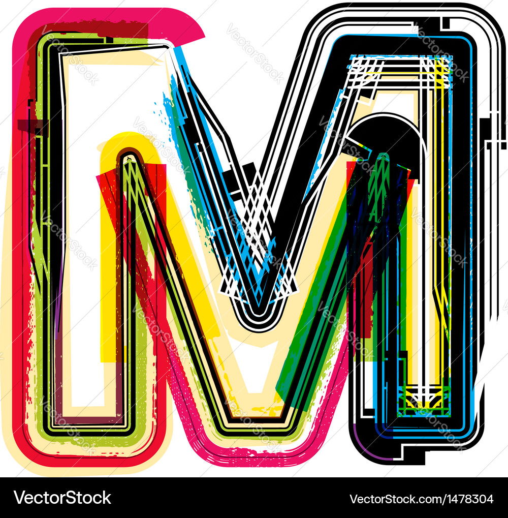 Colorful grunge font letter m Royalty Free Vector Image