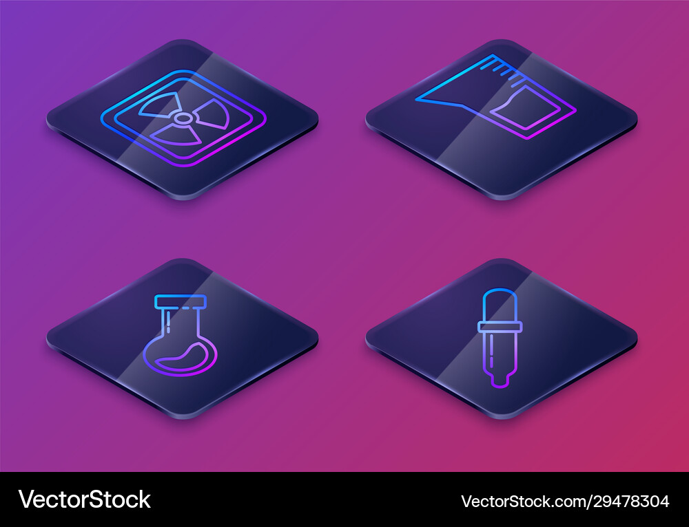 Set isometric line radioactive test tube Vector Image