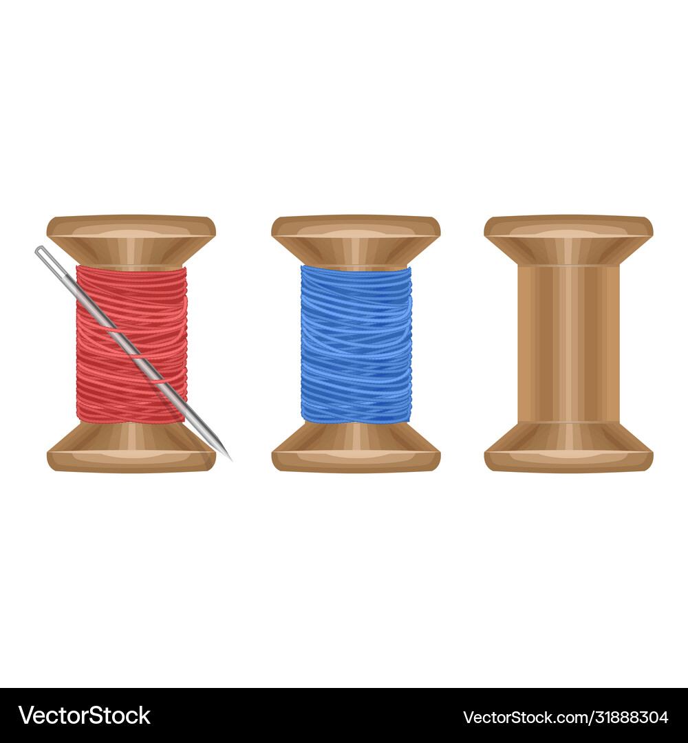 Set reels with needle and red blue threads Vector Image