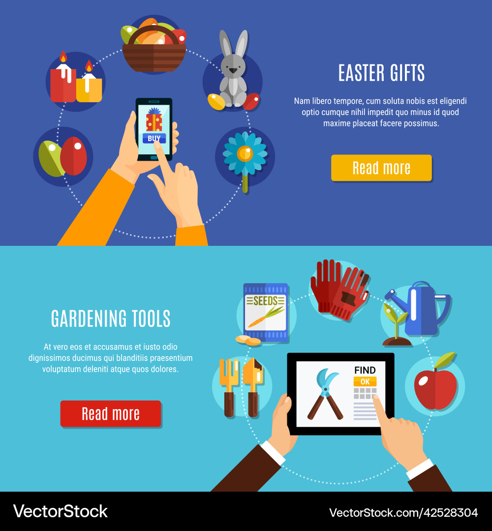 Spring easter flat banners Royalty Free Vector Image