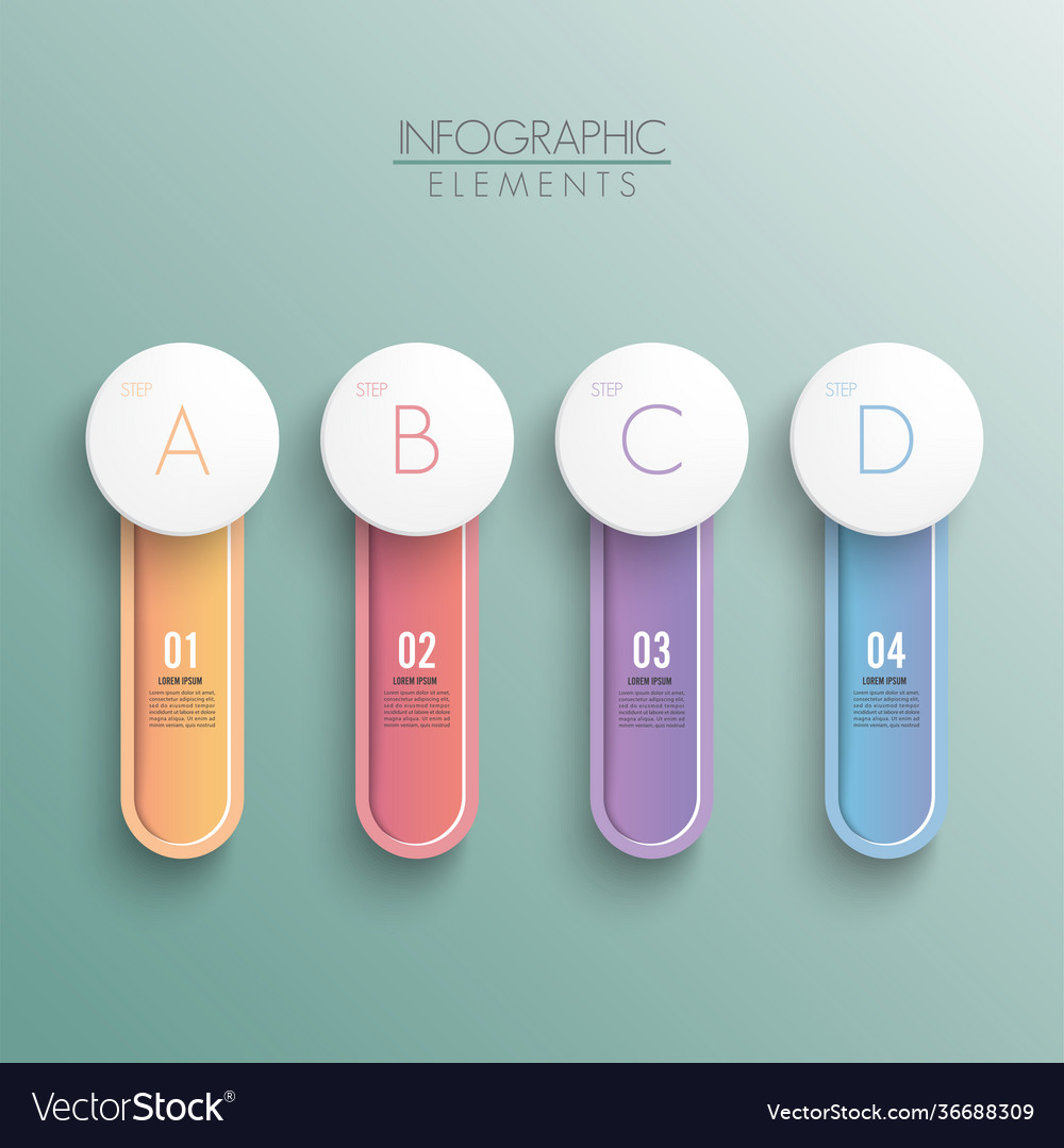 Flowchart with 4 round paper white elements Vector Image