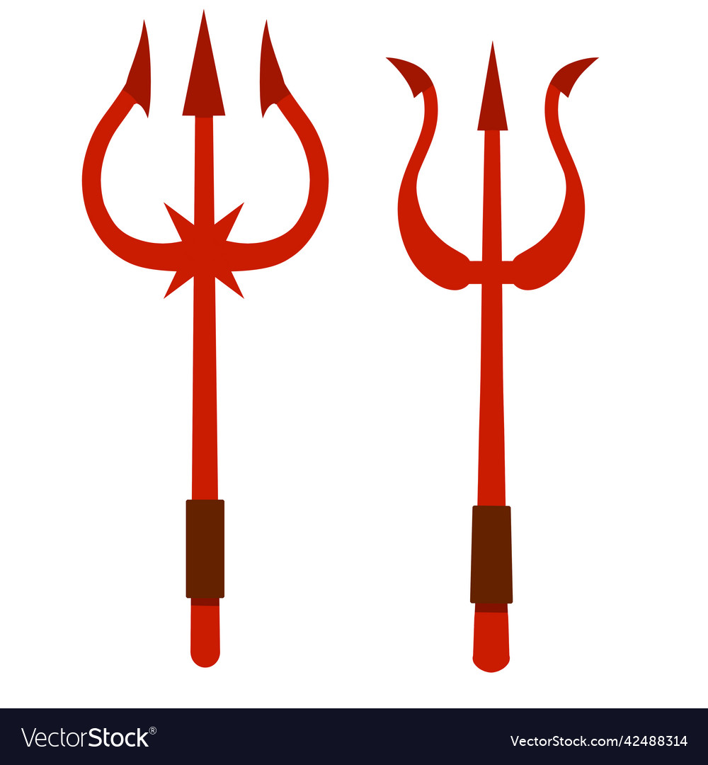 Devils trident hell fork cartoon flat Royalty Free Vector