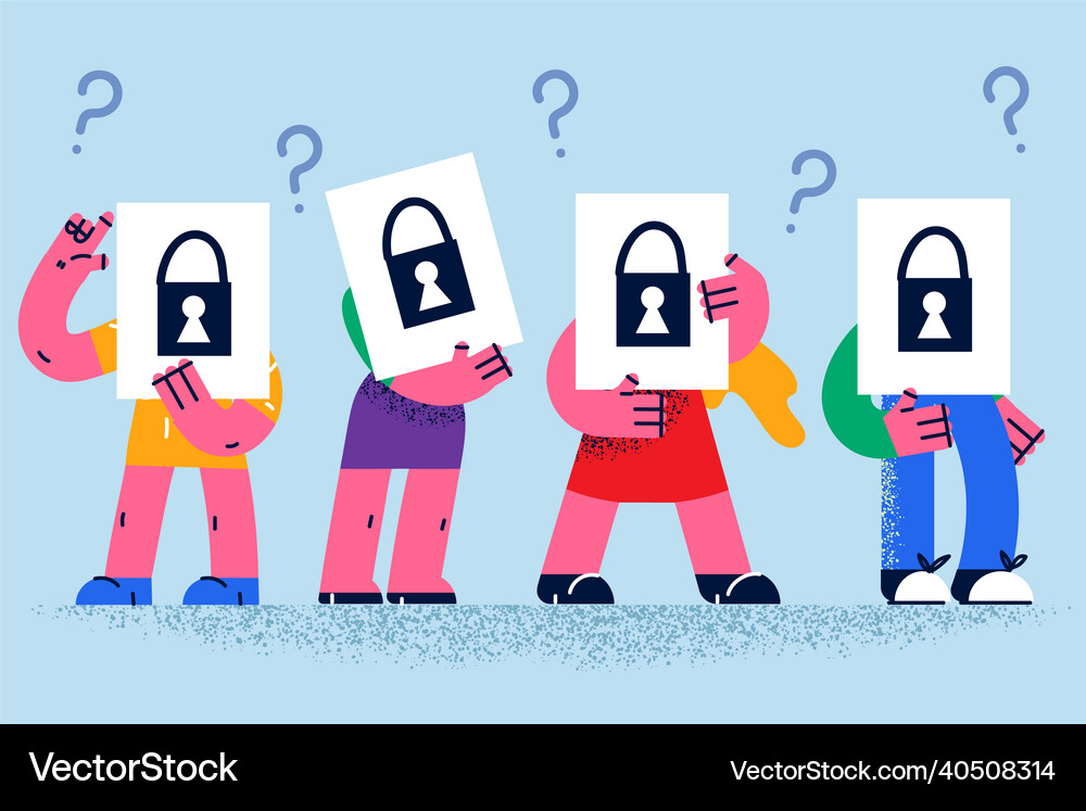 Diverse people with papers painted lock Royalty Free Vector