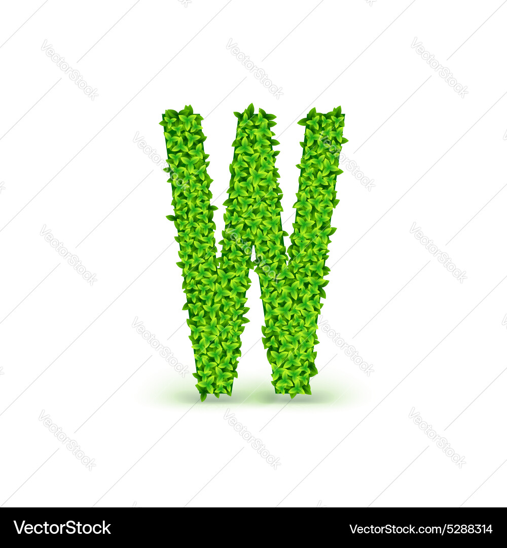 Green Leaves font W Royalty Free Vector Image - VectorStock