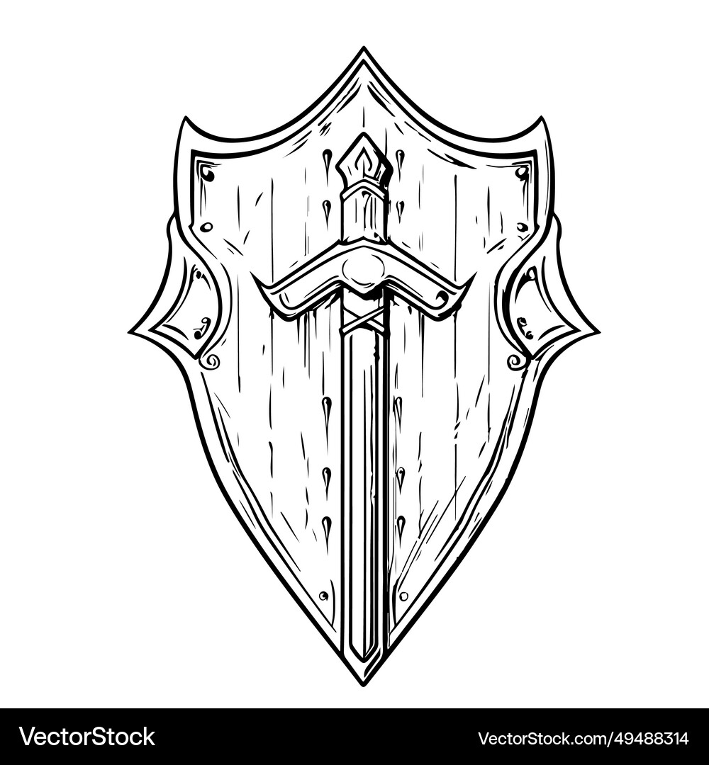 Shield sword guardian logo template Royalty Free Vector