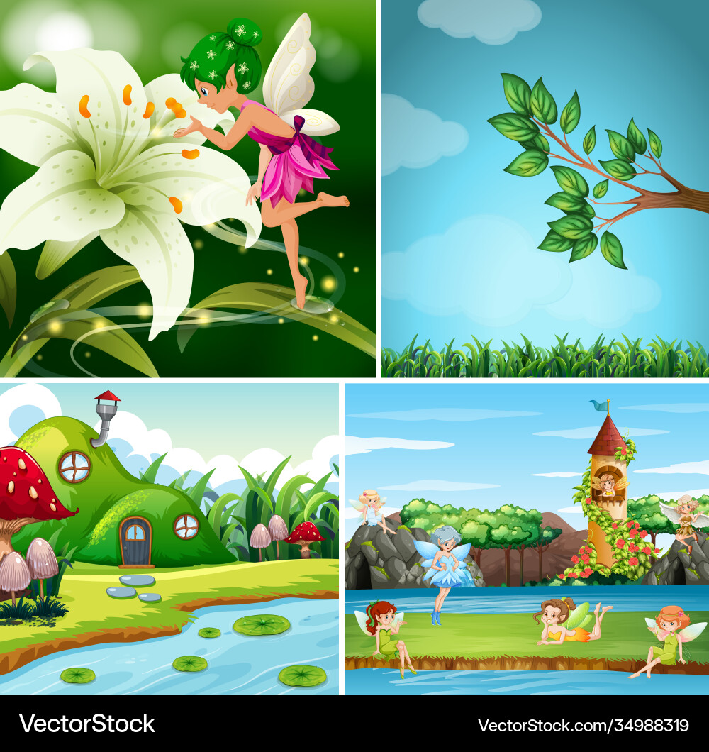 Four different scene fantasy world Royalty Free Vector Image