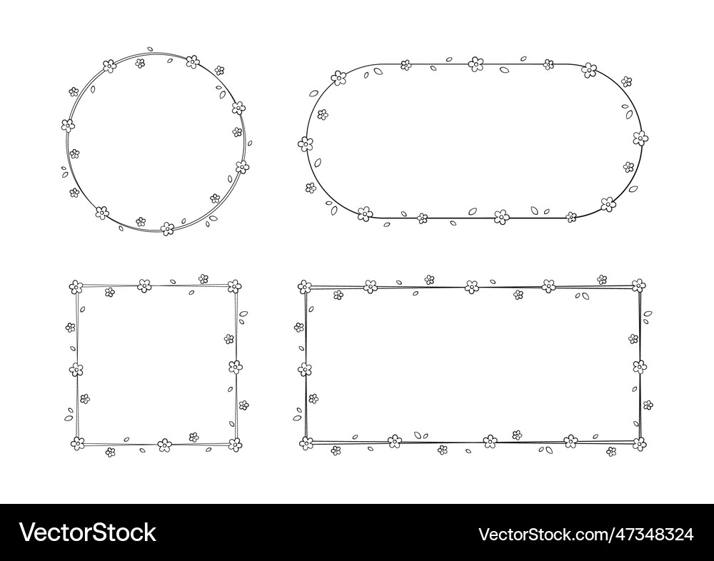 Floral frame outline doodle set spring border Vector Image