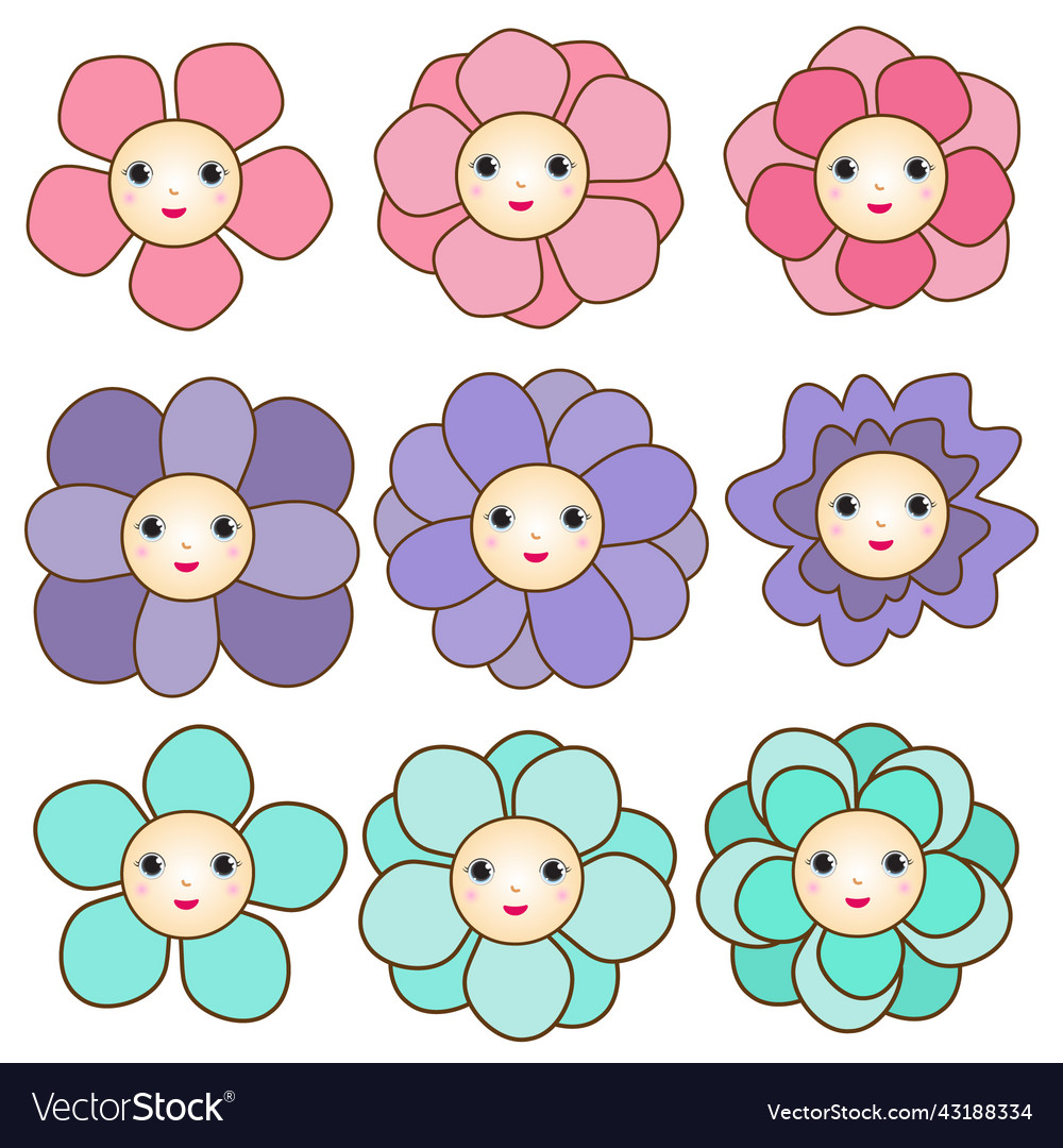 Cute Cartoon Flowers With Faces Cute Flowers 3D Icon Free Download