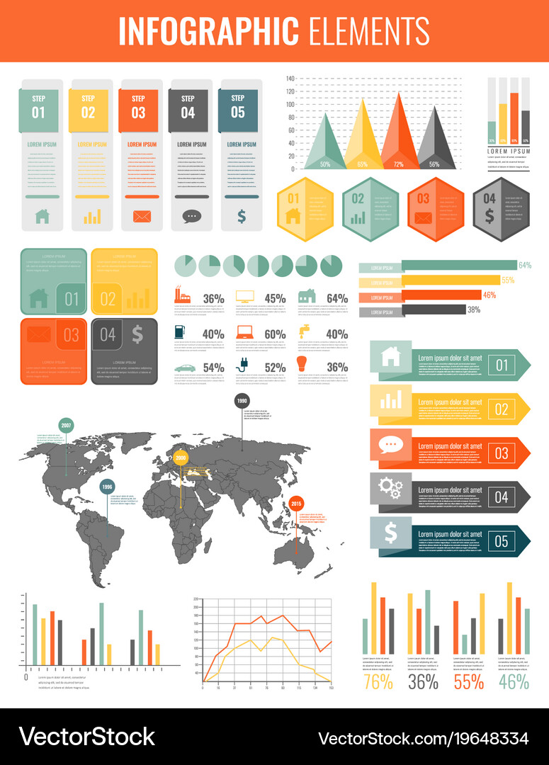 Infographic elements with world map and charts Vector Image