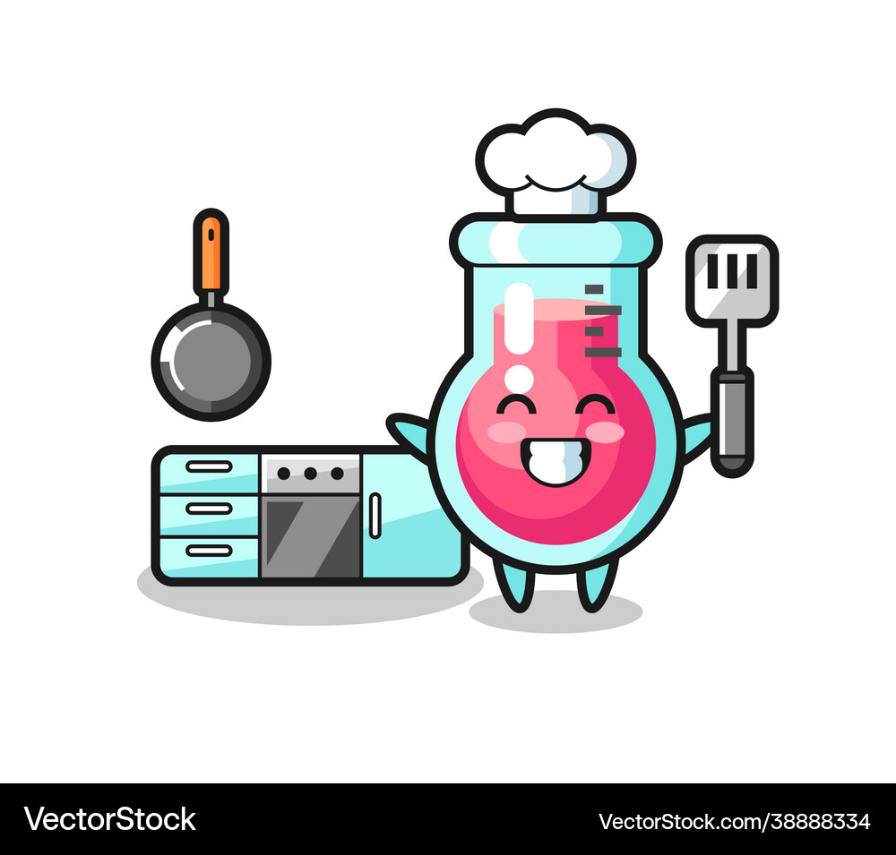Laboratory beaker character as a chef is cooking Vector Image