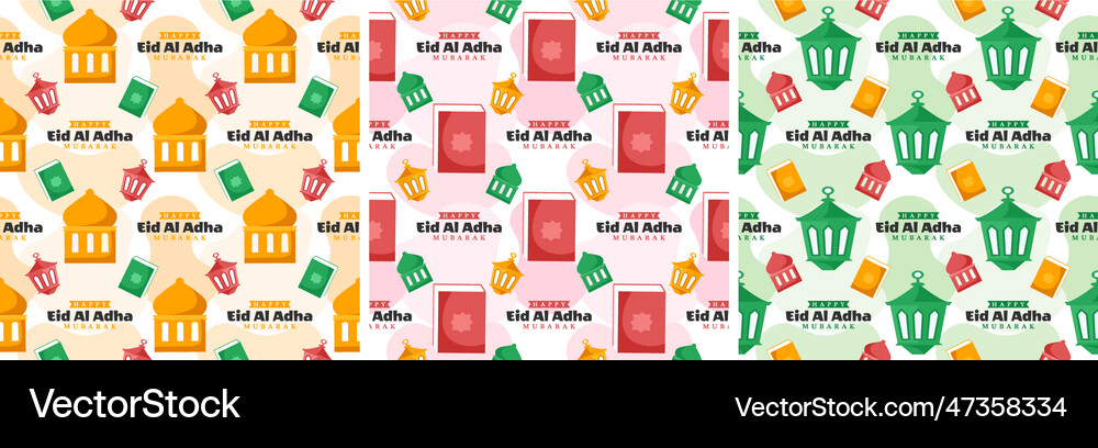 Set of happy eid al adha mubarak seamless pattern Vector Image