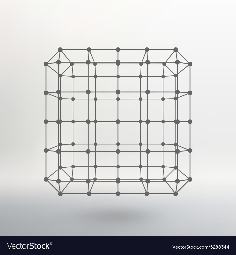 Cube of lines and dots of the lines Royalty Free Vector