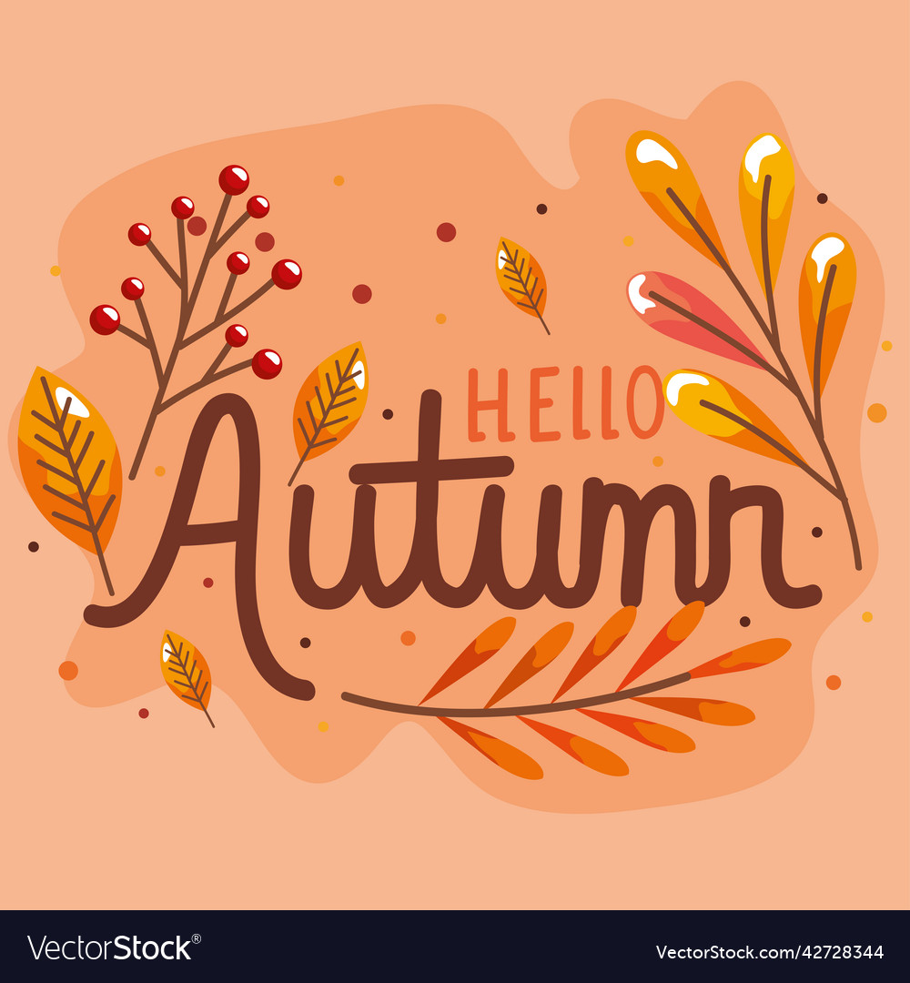 Hello autumn lettering postcard Royalty Free Vector Image
