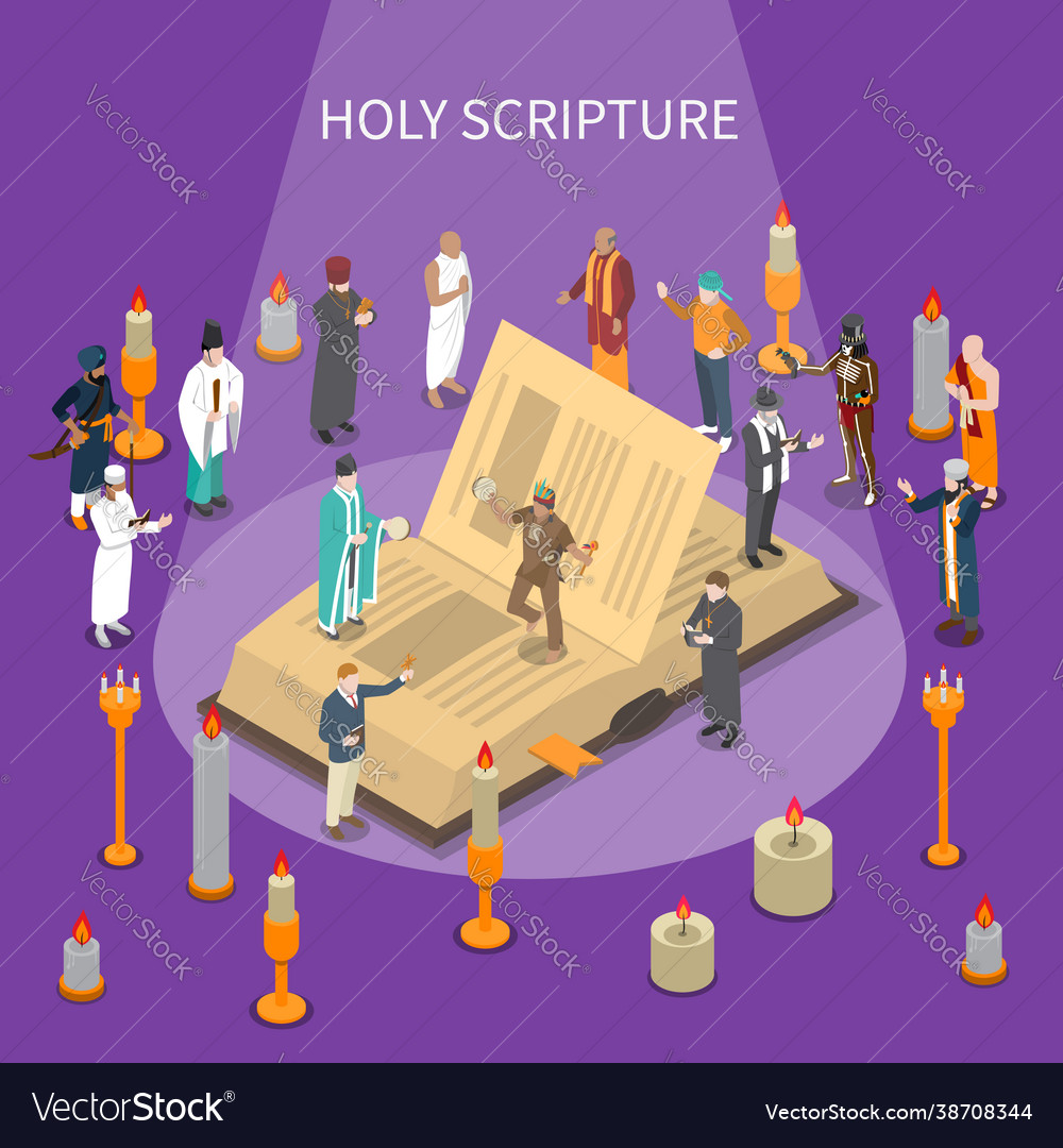 Holy scripture isometric composition Royalty Free Vector