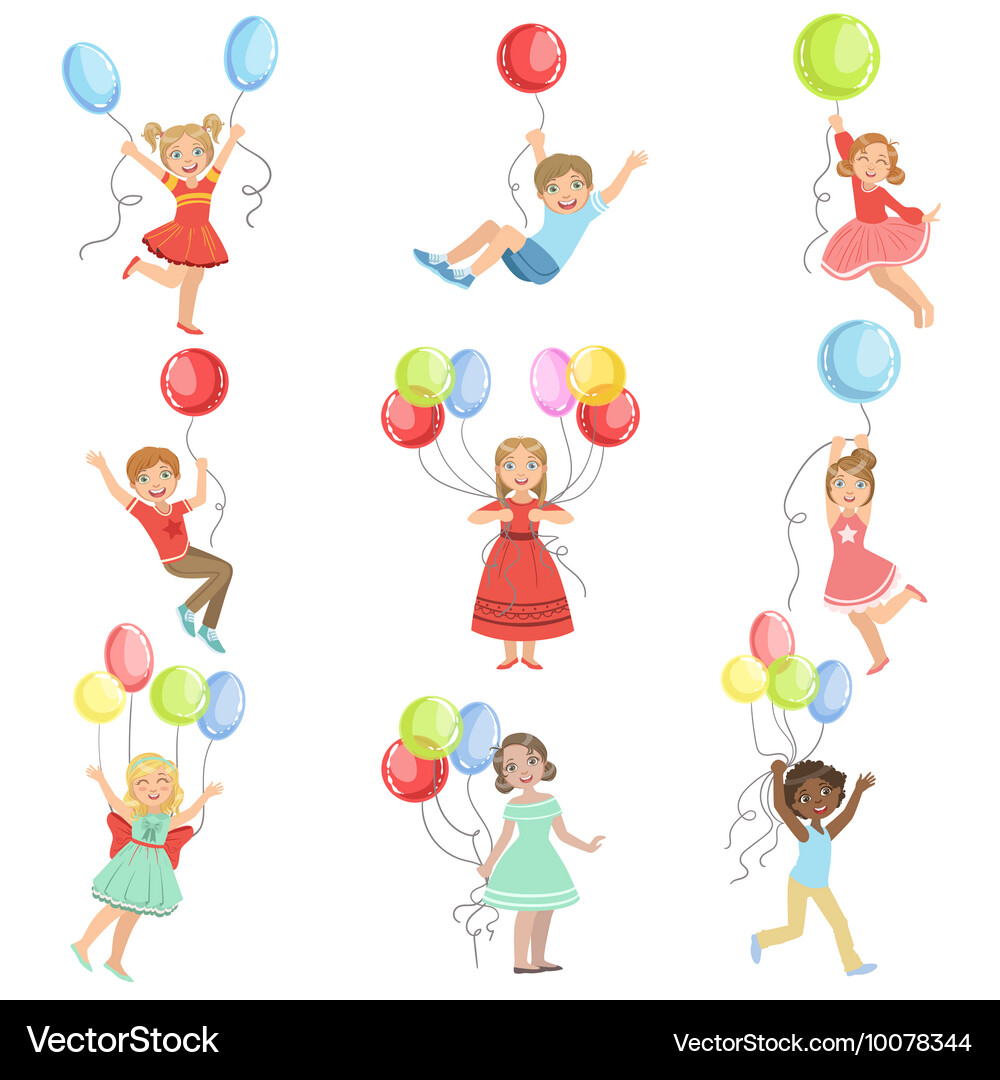 Kids with party balloons Royalty Free Vector Image