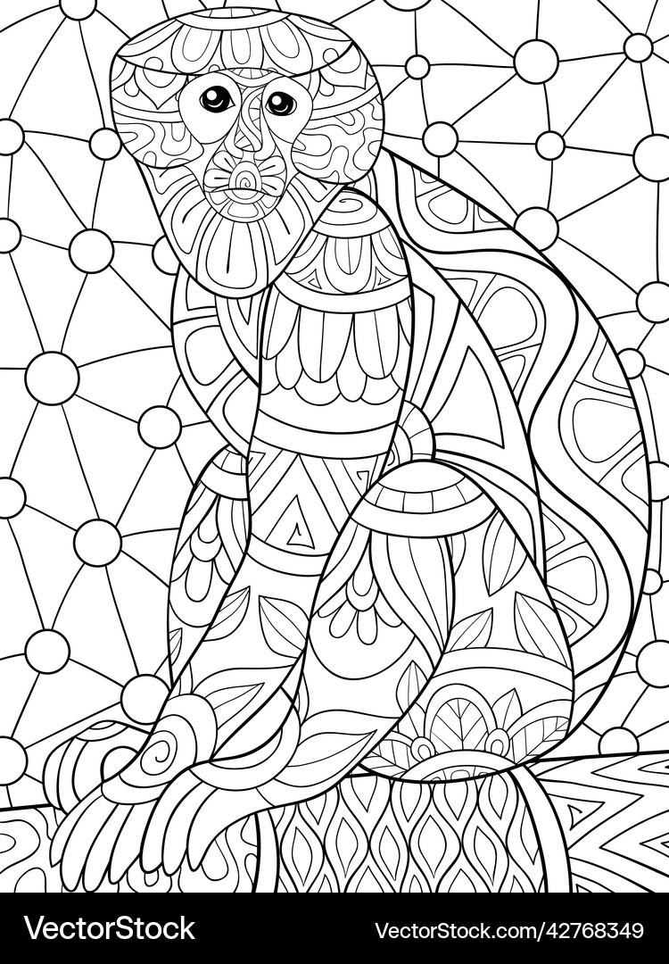 Adult coloring bookpage a cute monkey image Vector Image