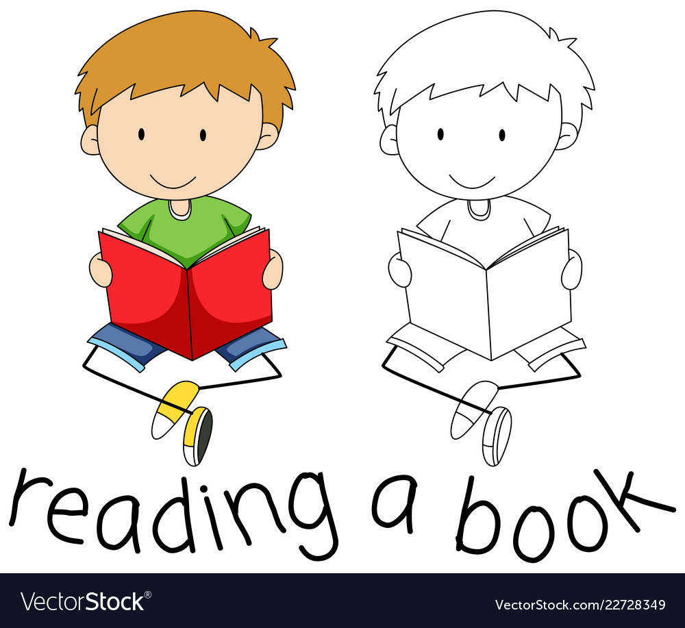 Doodle boy reading a book Royalty Free Vector Image