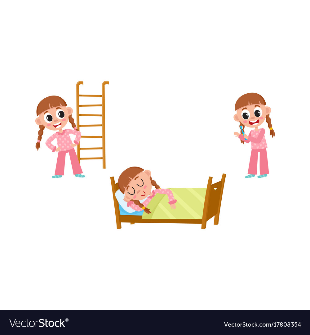 Flat cartoon kid doing routine activity set Vector Image Flat cartoon kid doing routine activity set Vector Image