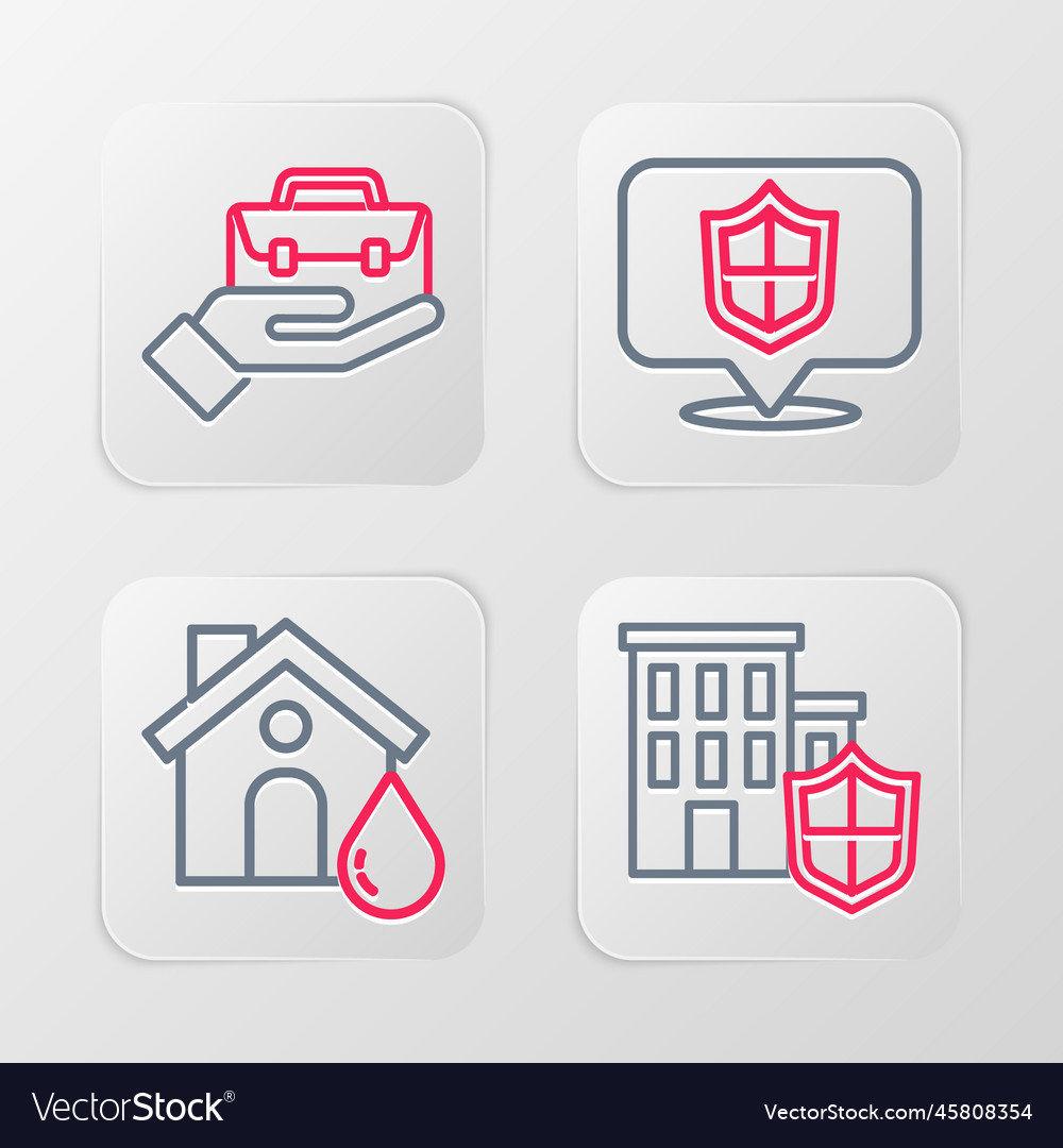 Set line house with shield flood location Vector Image Set line house with shield flood location Vector Image