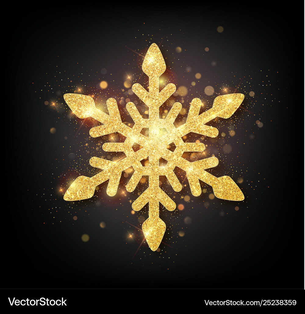 Glitter covered gold snowflake with on transparent