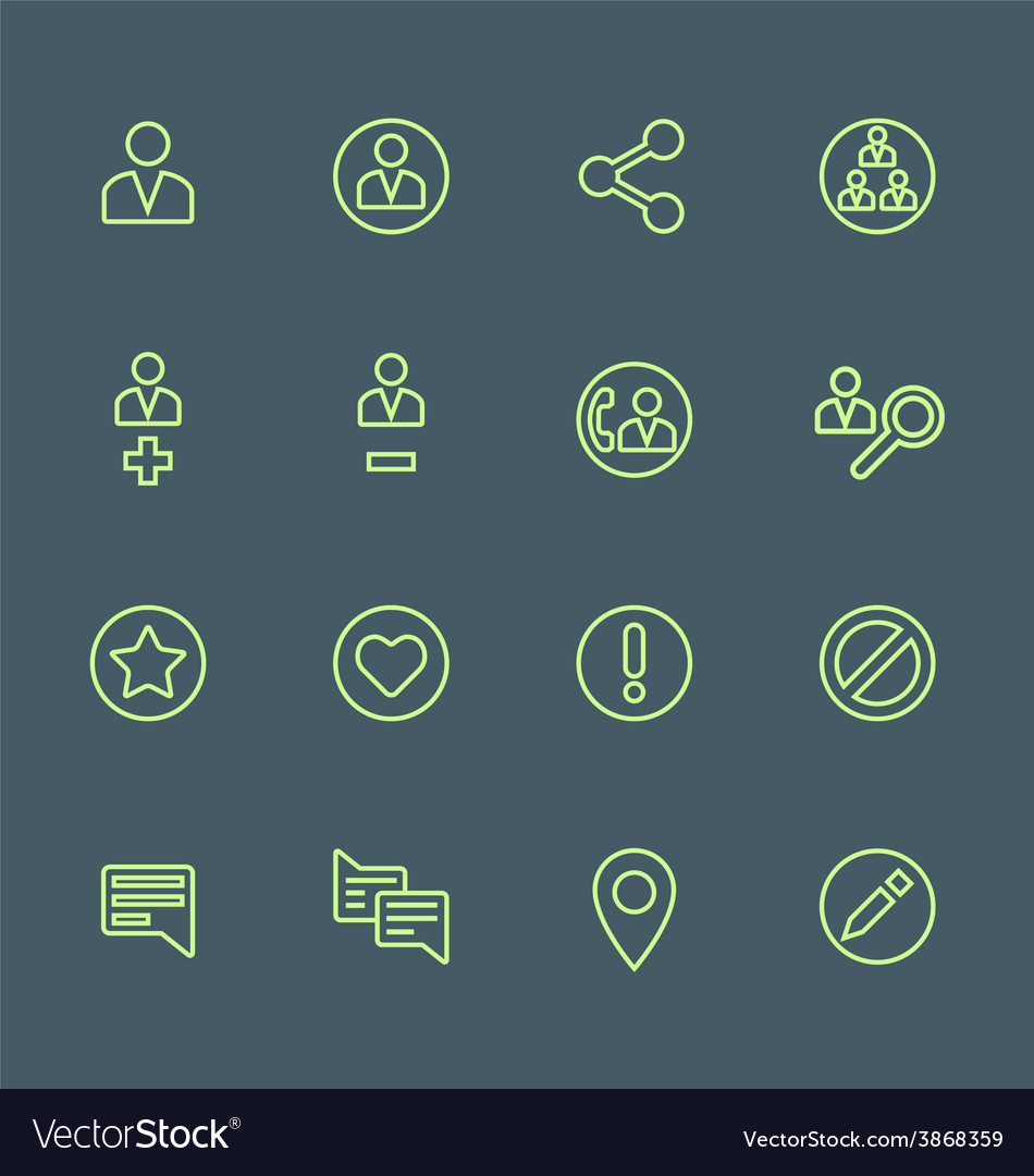 Green outline various social network actions icons Green outline various social network actions icons