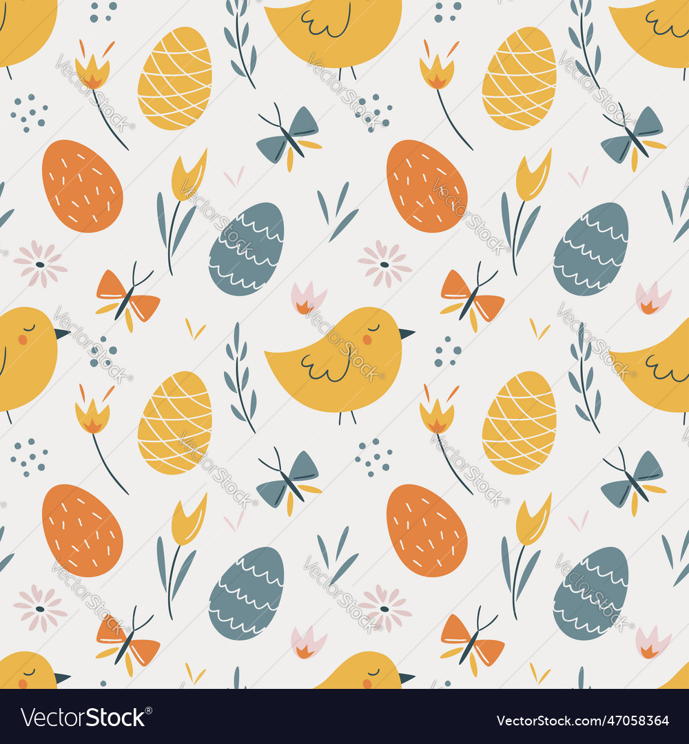 Easter seamless pattern with chicks eggs Vector Image