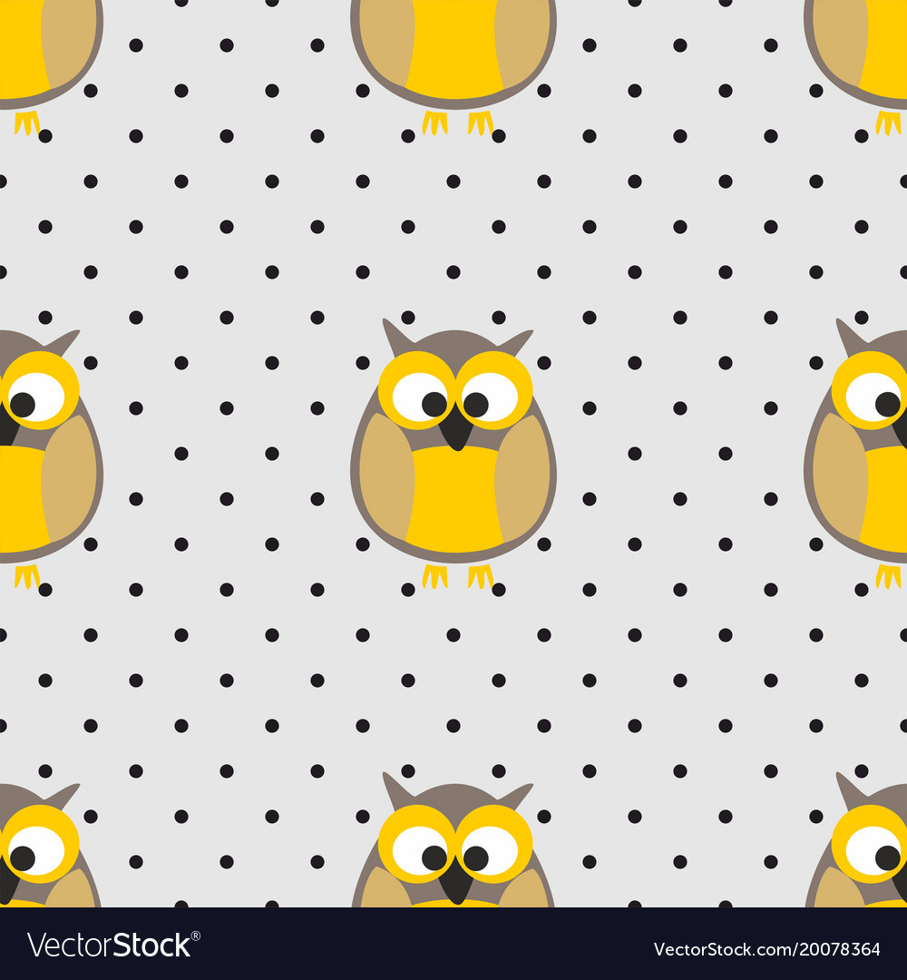 Tile pattern with polka dots and owls on grey Vector Image