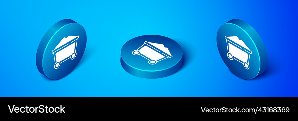 Isometric mine coal trolley icon isolated on blue Vector Image