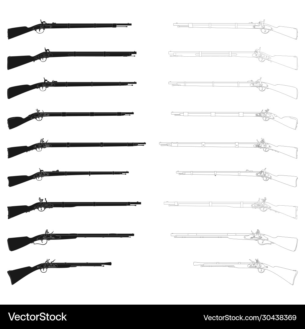 Monochrome icon set with antique rifles Royalty Free Vector