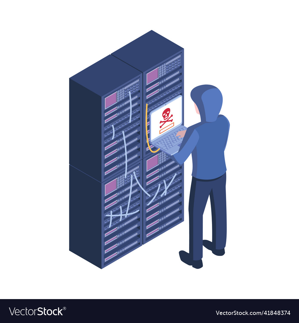 Hacking server rack composition Royalty Free Vector Image