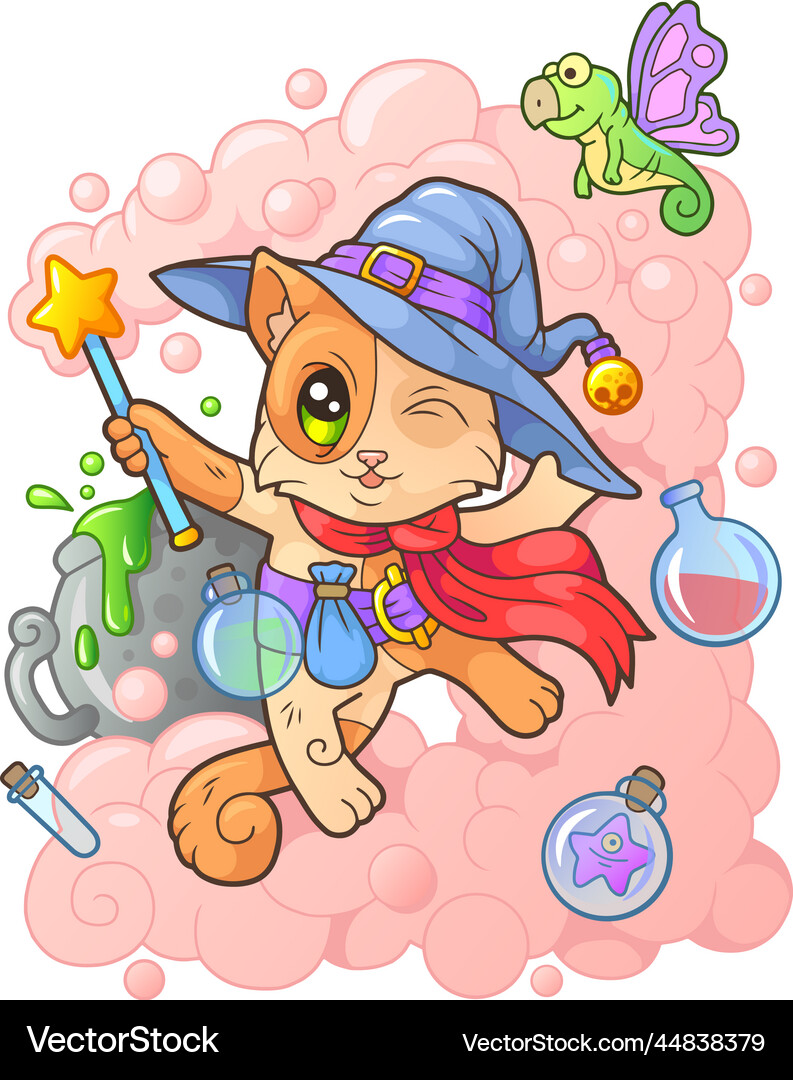 Cute cat witch Royalty Free Vector Image - VectorStock