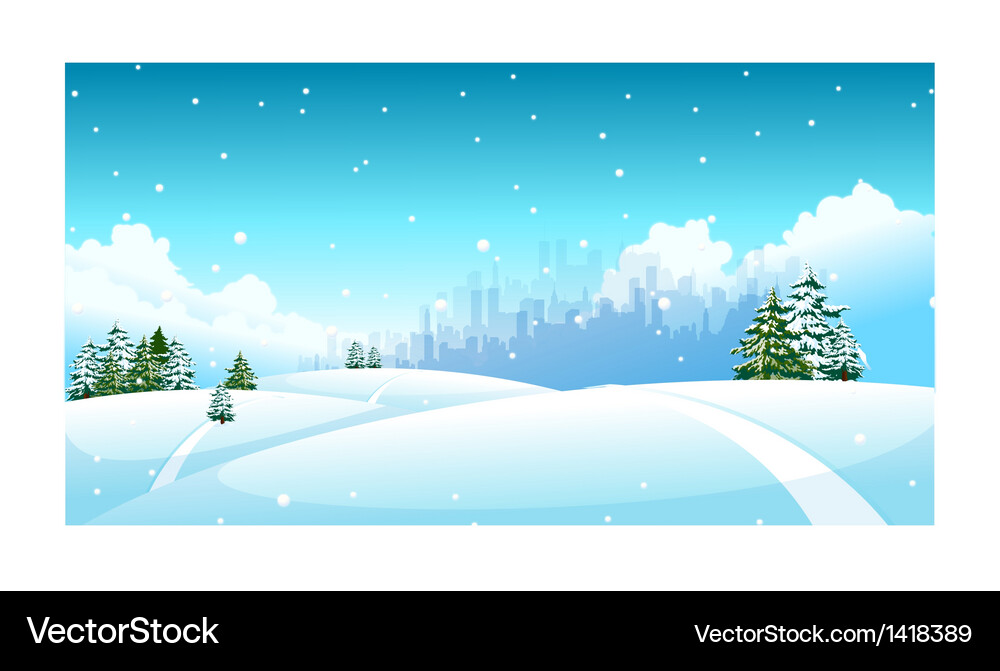 City skyline snow landscape Royalty Free Vector Image