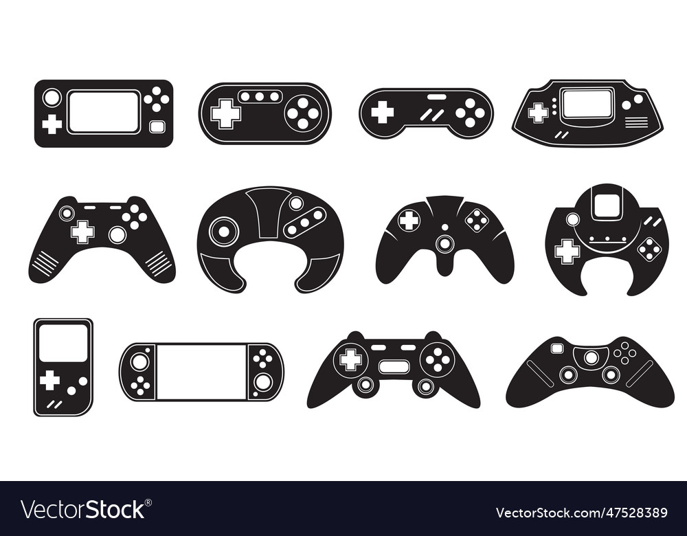 Video game controllers set Royalty Free Vector Image Video game controllers set Royalty Free Vector Image