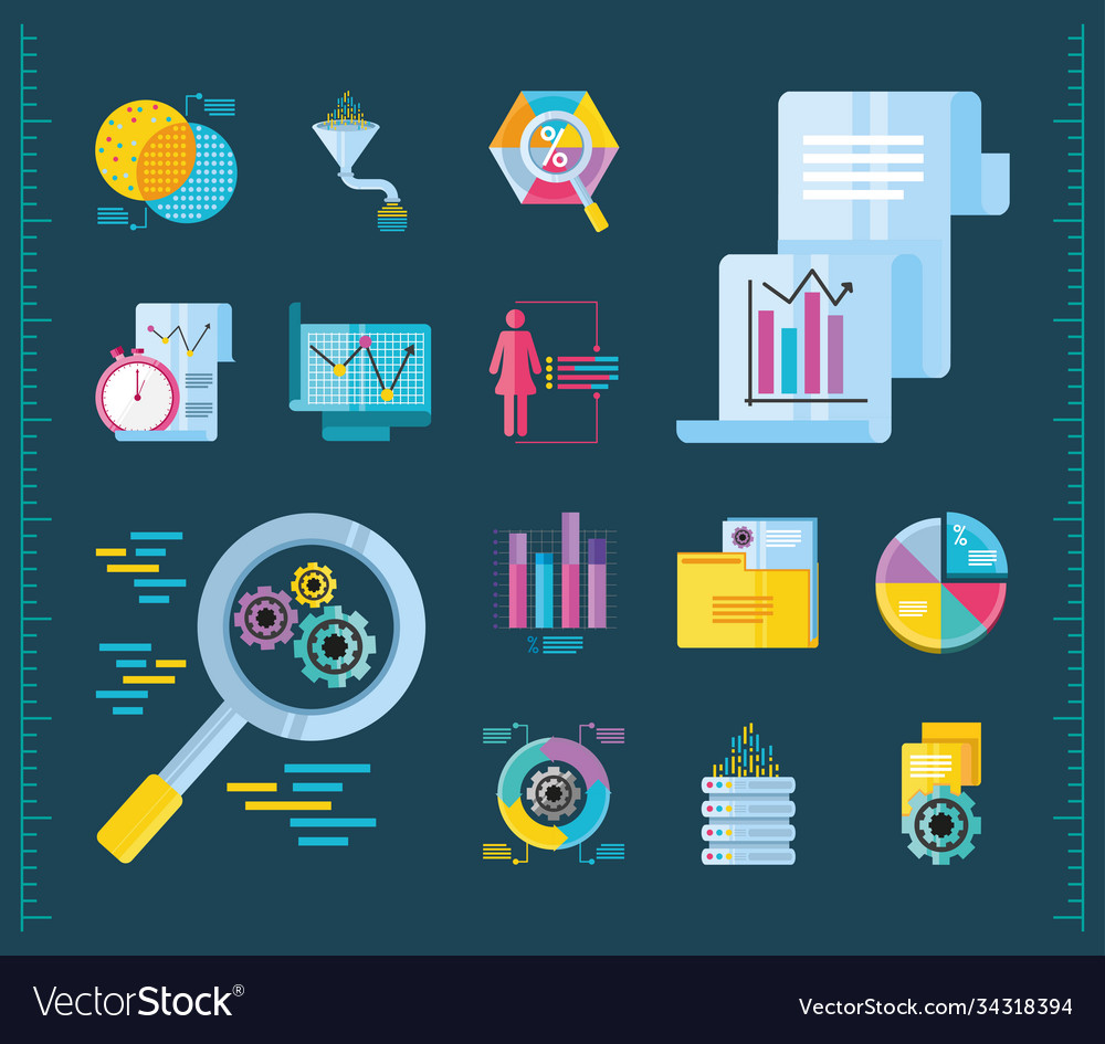 Data analysis pack icons chart financial Vector Image
