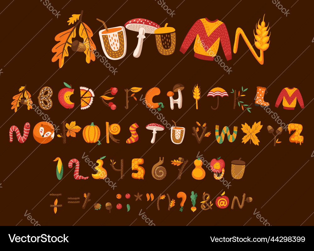 Cartoon fall autumn thanksgiving font type abc Vector Image