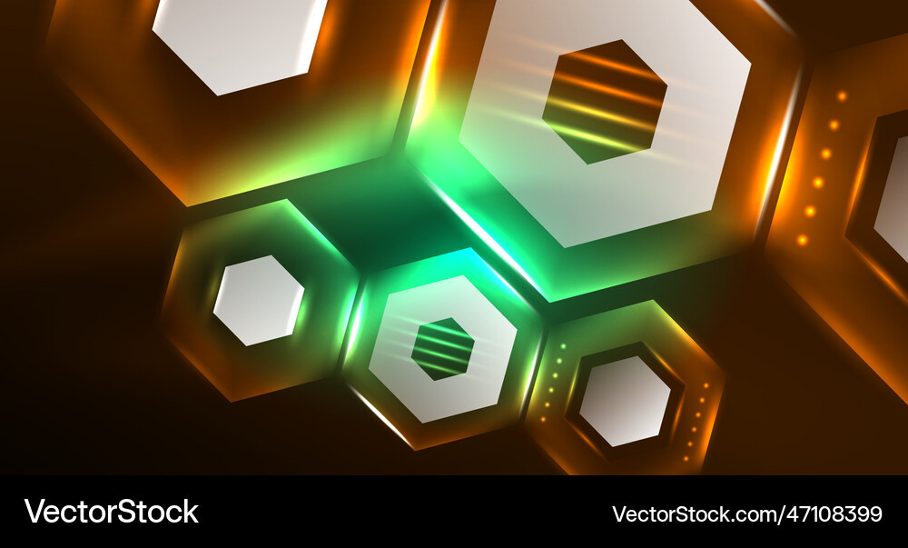 Neon hexagon background hi-tech design for Vector Image