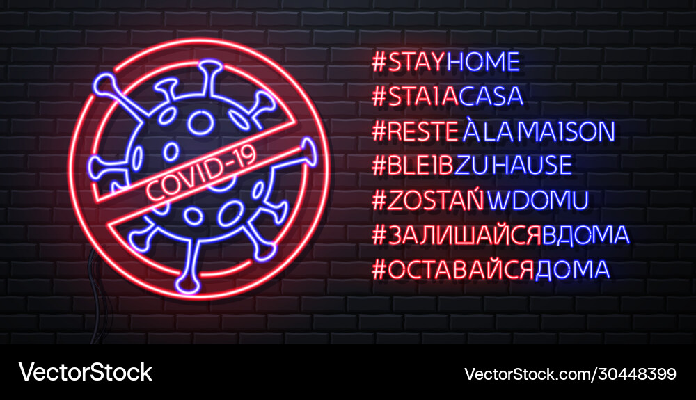 Neon sign hashtag stay home Royalty Free Vector Image