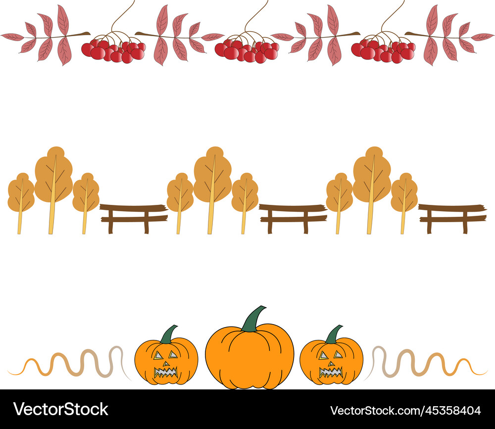 Autumn halloween border bars with pumpkins trees Vector Image
