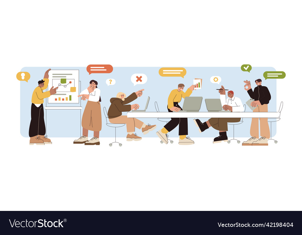 Flat developers team create software computer Vector Image