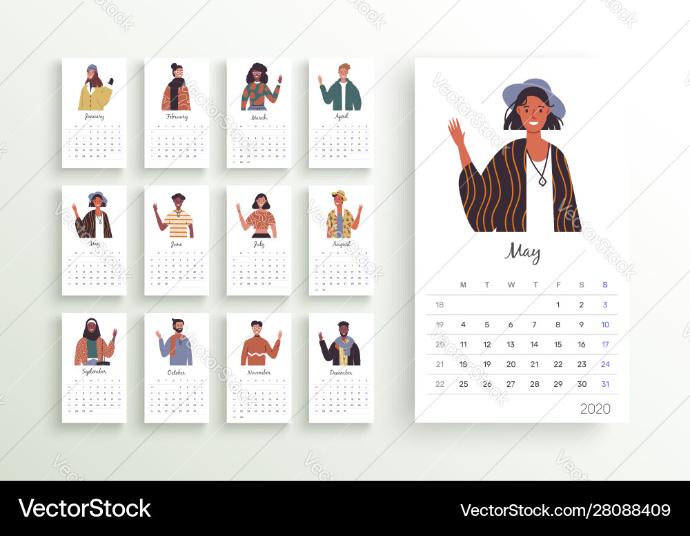 2020 world people calendar planner year template Vector Image