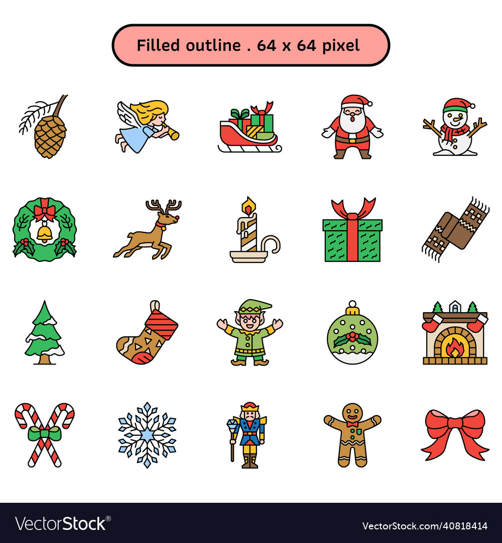 Christmas things filled outline icon set Vector Image Christmas things filled outline icon set Vector Image