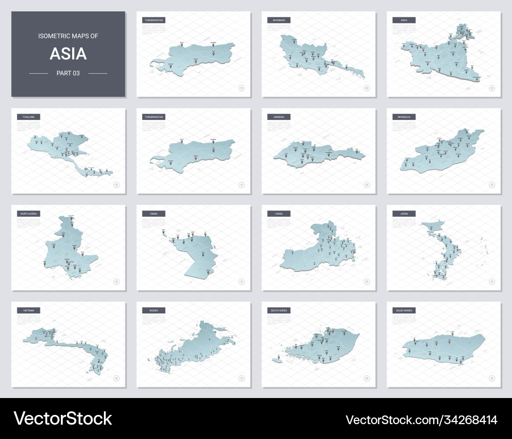 Isometric maps set - asia continent asian Vector Image