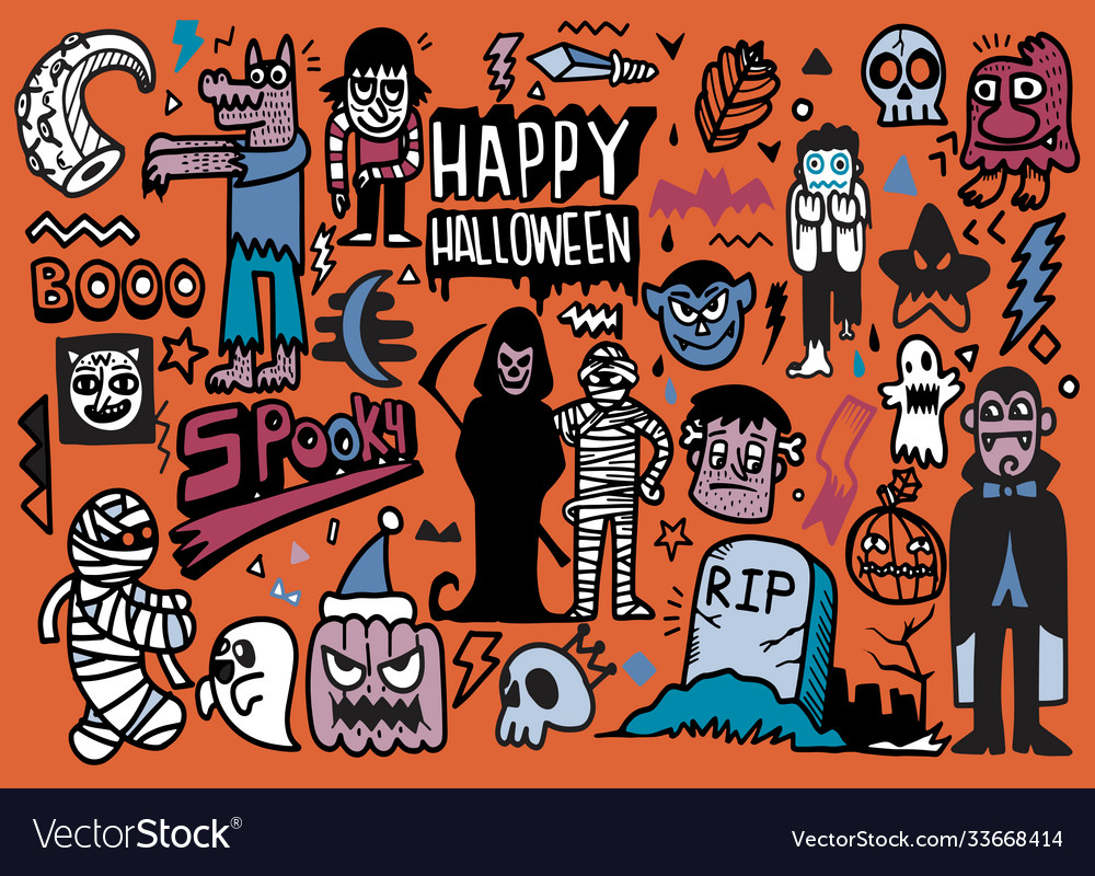 Set halloween doodle Royalty Free Vector Image