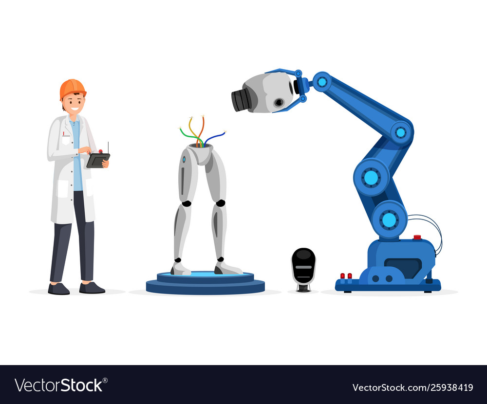 Droid engineering process flat Royalty Free Vector Image
